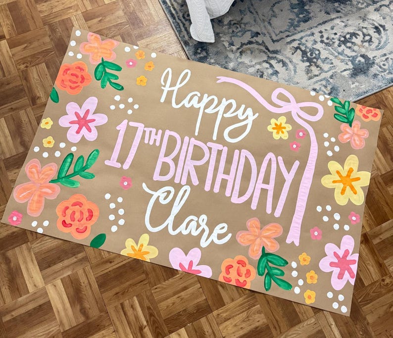 Personalized Hand-painted Banner – Floral Pattern – Custom Birthday ...