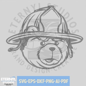 Firefighter Bear Mascot SVG PNG, Fire Dept Mascot, Bear Mascot, Cartoon ...