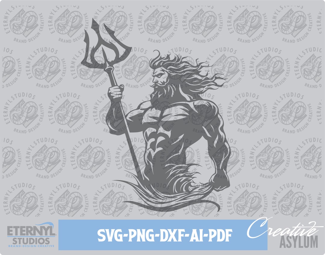Merman With Trident SVG: Neptune, Triton Vector Clipart (digital ...