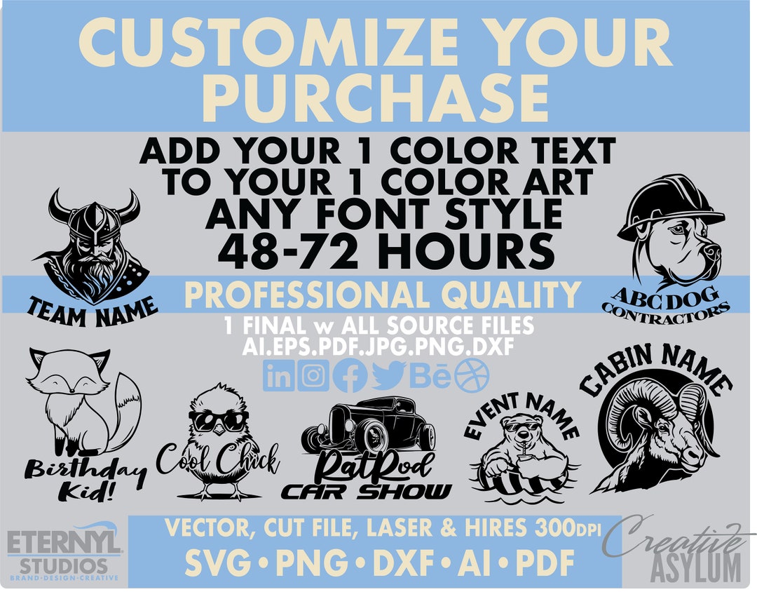 Customize Text to Any Artwork 1 Color Add Your Custom Text - Etsy