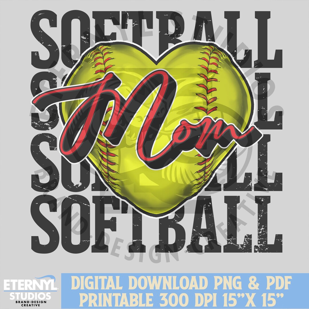 Softball MOM Heart PNG - Distressed Softball, Fastpitch, Digital ...