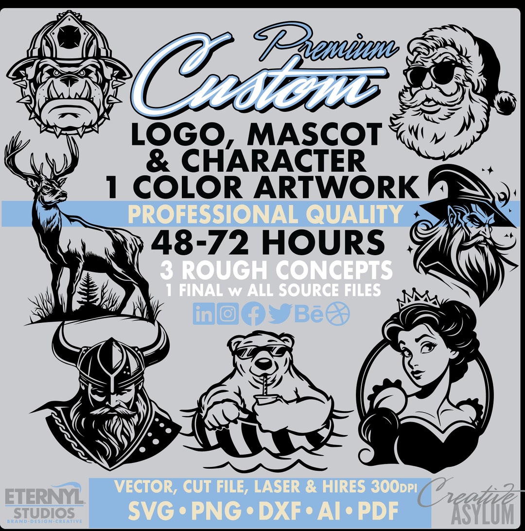Custom Logo, Mascot, or Character Artwork: Single Color (digital ...