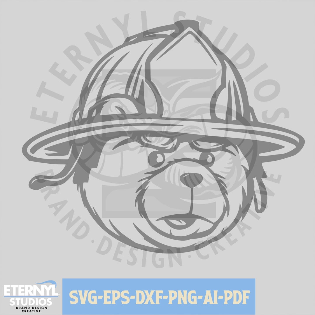 Firefighter Bear Mascot SVG PNG, Fire Dept Mascot, Bear Mascot, Cartoon ...
