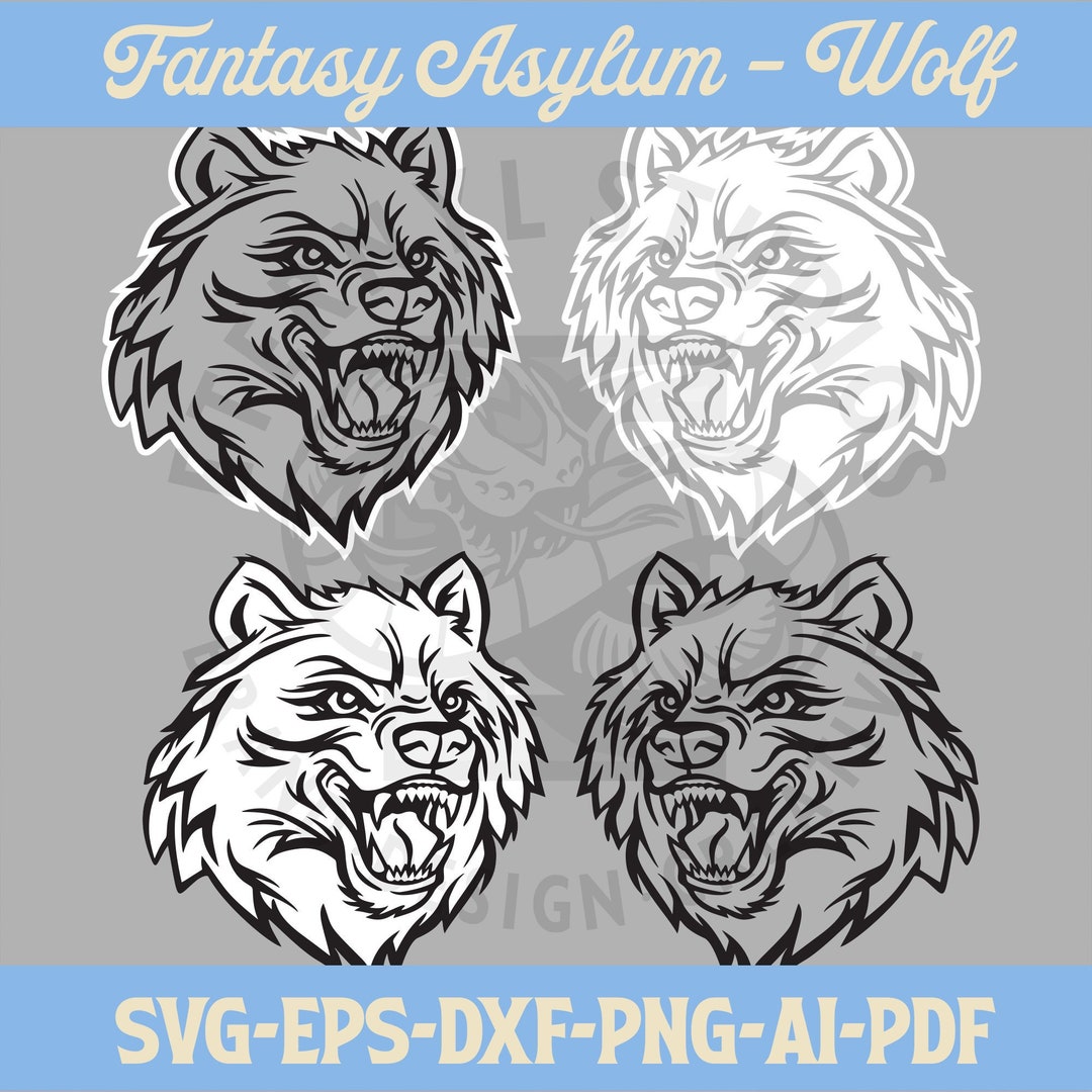 Lobo SVG, Cabeza de lobo, Lobo enojado 4pack, Lobo medio, Logotipo de ...