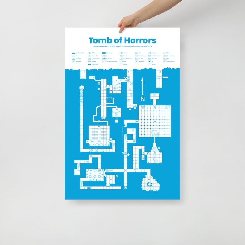 Tomb of Horrors by Gary Gygax, Poster Dnd Classic Map in Cyan Blue ... Tomb of Horrors by Gary Gygax, Poster Dnd Classic Map in Cyan Blue ...