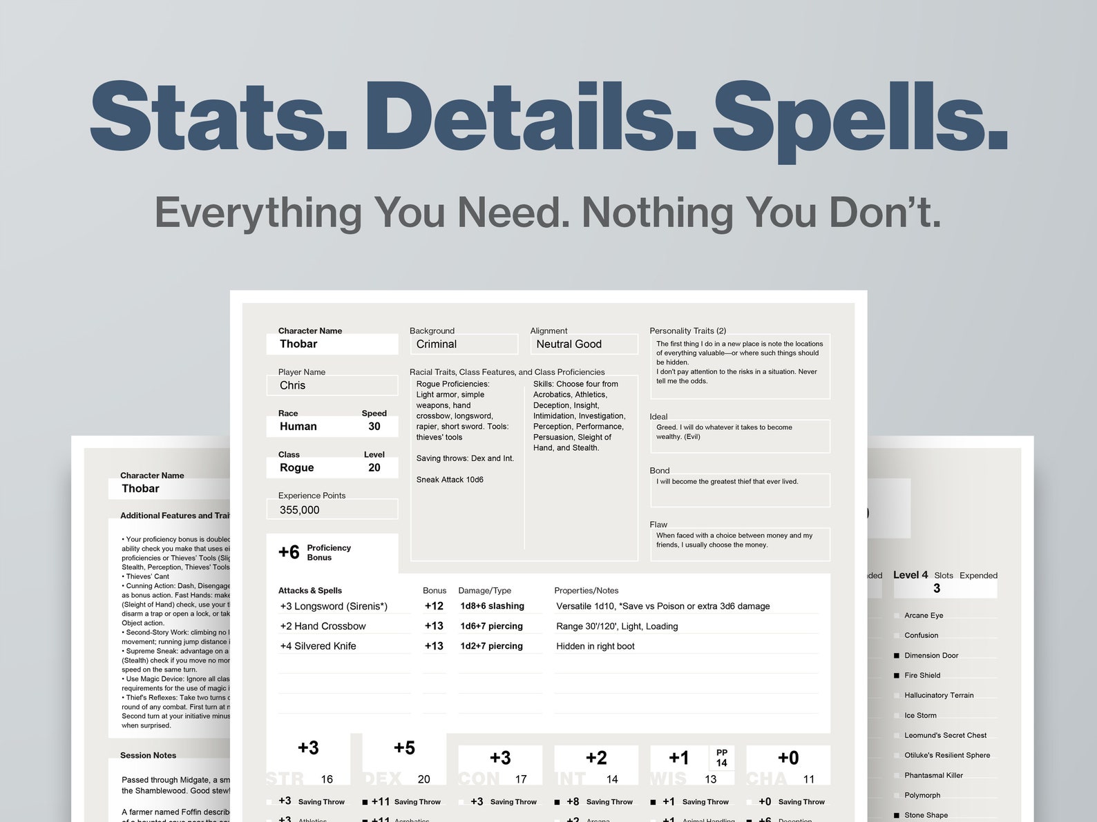 D&D 5e Elite Character Sheet, a Form-fillable PDF Featuring Full ...