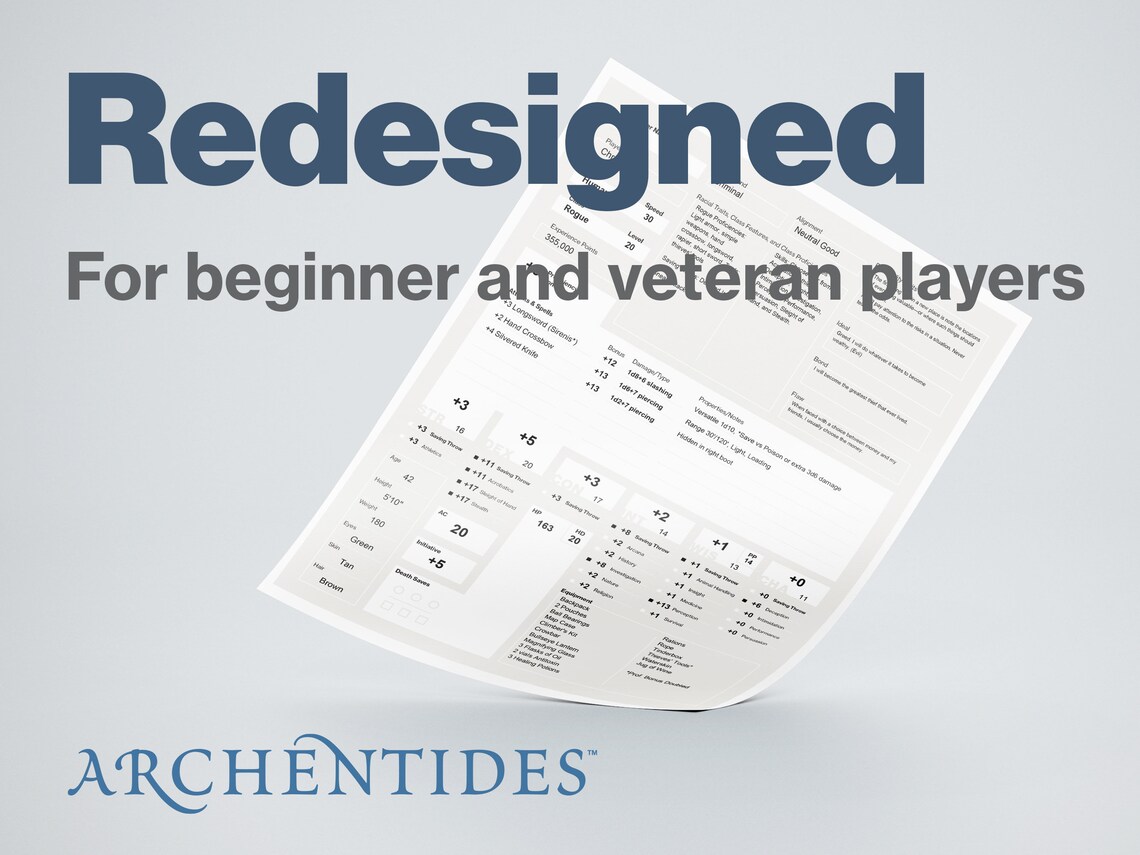 D&D 5e Elite Character Sheet a Form-fillable PDF Featuring - Etsy