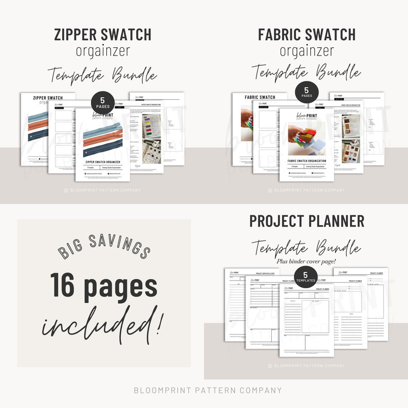BUNDLE PDF Printable - Project Planner - Fabric Swatch Organizer ...