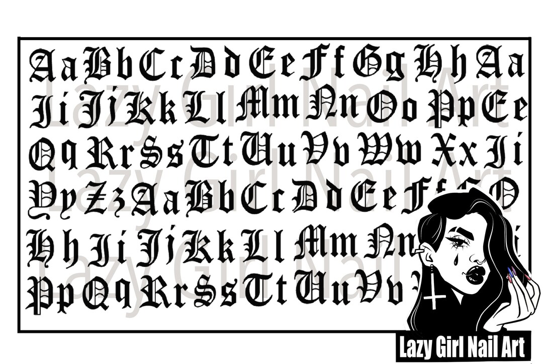 Nail Art Decal Old English Alphabet Waterslide for Easy - Etsy Canada