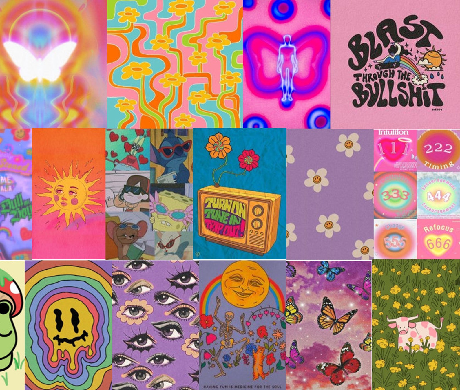 60 Pieces | Indie/neon Wall Collage | Digital Images - Aesthetic ...