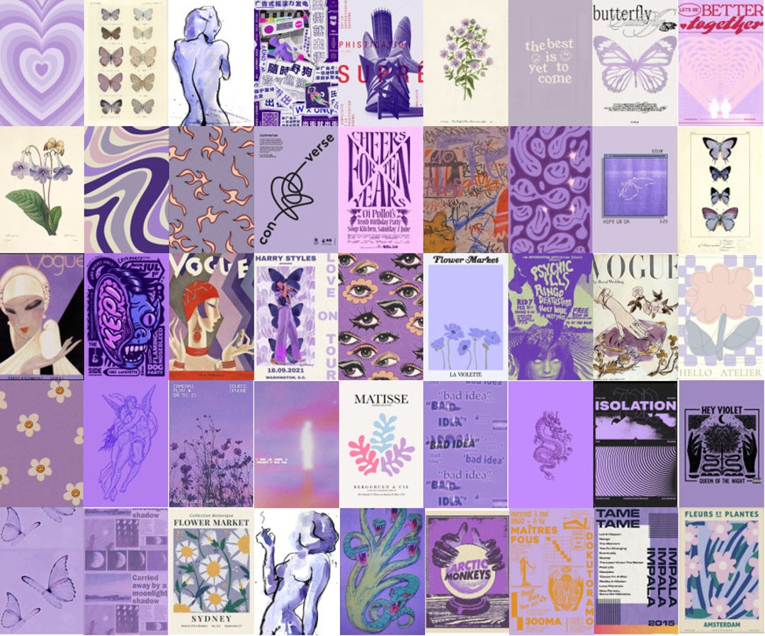 Digital Lilac Pastel Purple Wall Collage 45 Prints Aesthetic Vintage