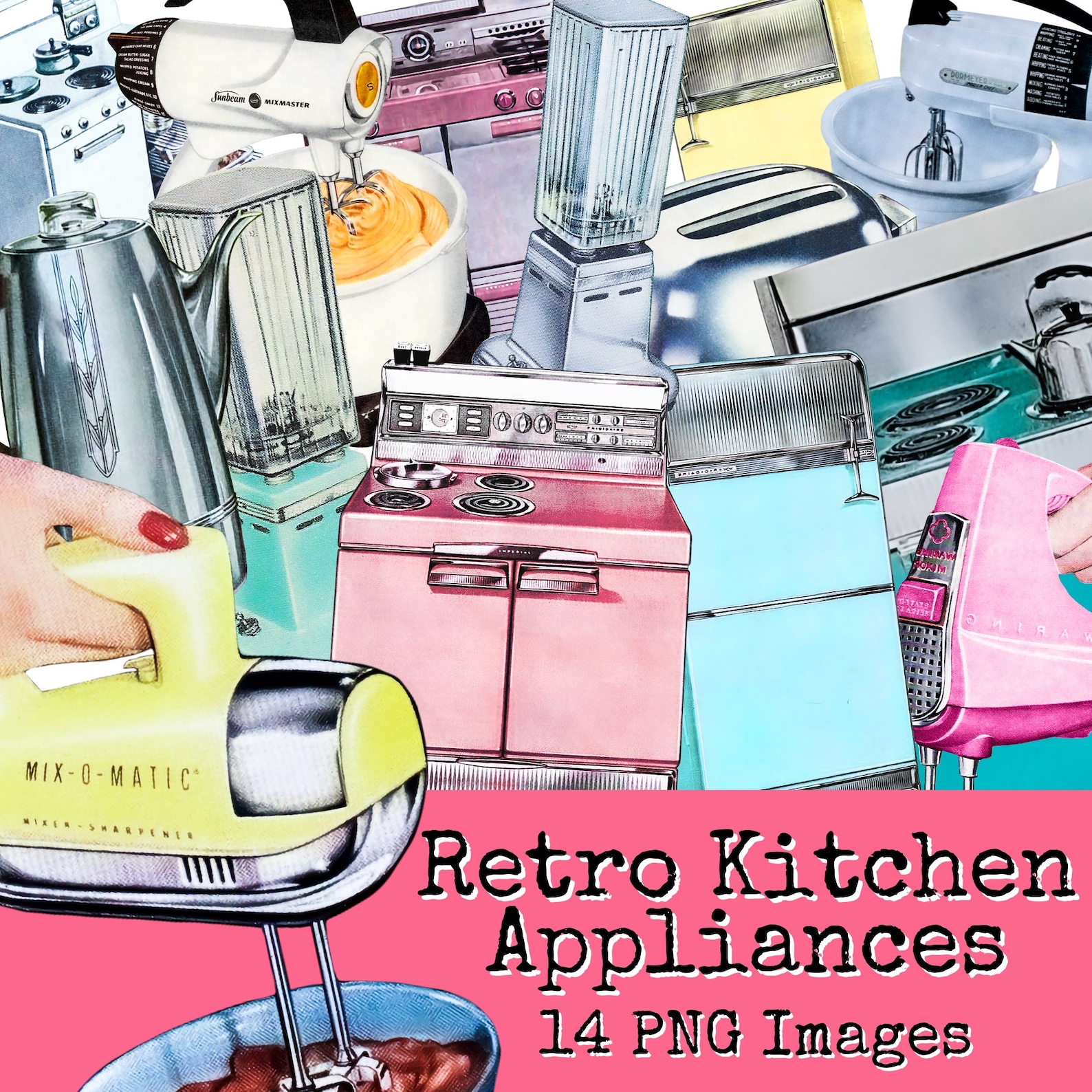 Retro Kitchen Appliance Clipart, Fussy Cut Pngs for Junk Journals ...