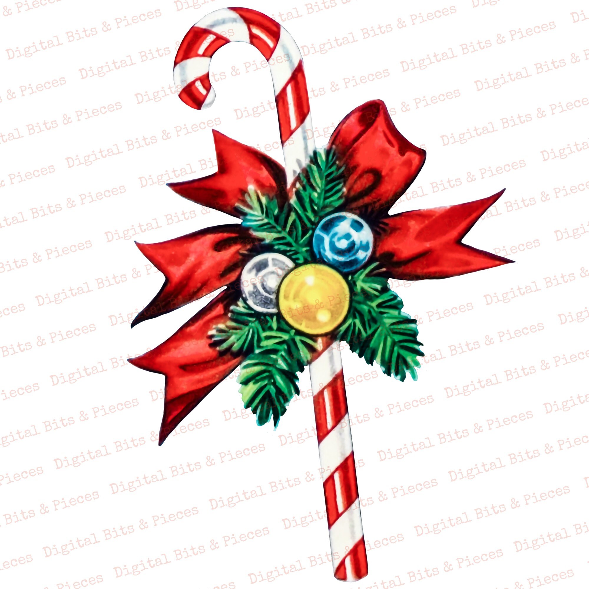 Vintage Candy Canes Clip Art, Retro Christmas PNG, Junk Journal ...
