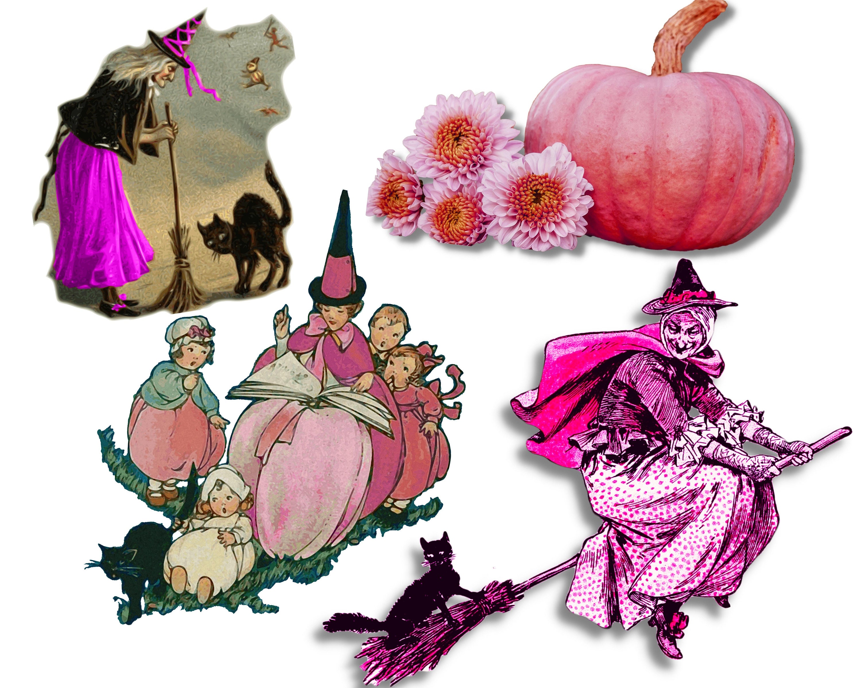 Pink Gothic Halloween Clipart, PNG Bundle, Fussy Cut Collage Elements ...