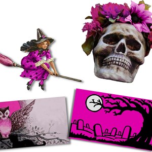 Pink Gothic Halloween Clipart, PNG Bundle, Fussy Cut Collage Elements ...