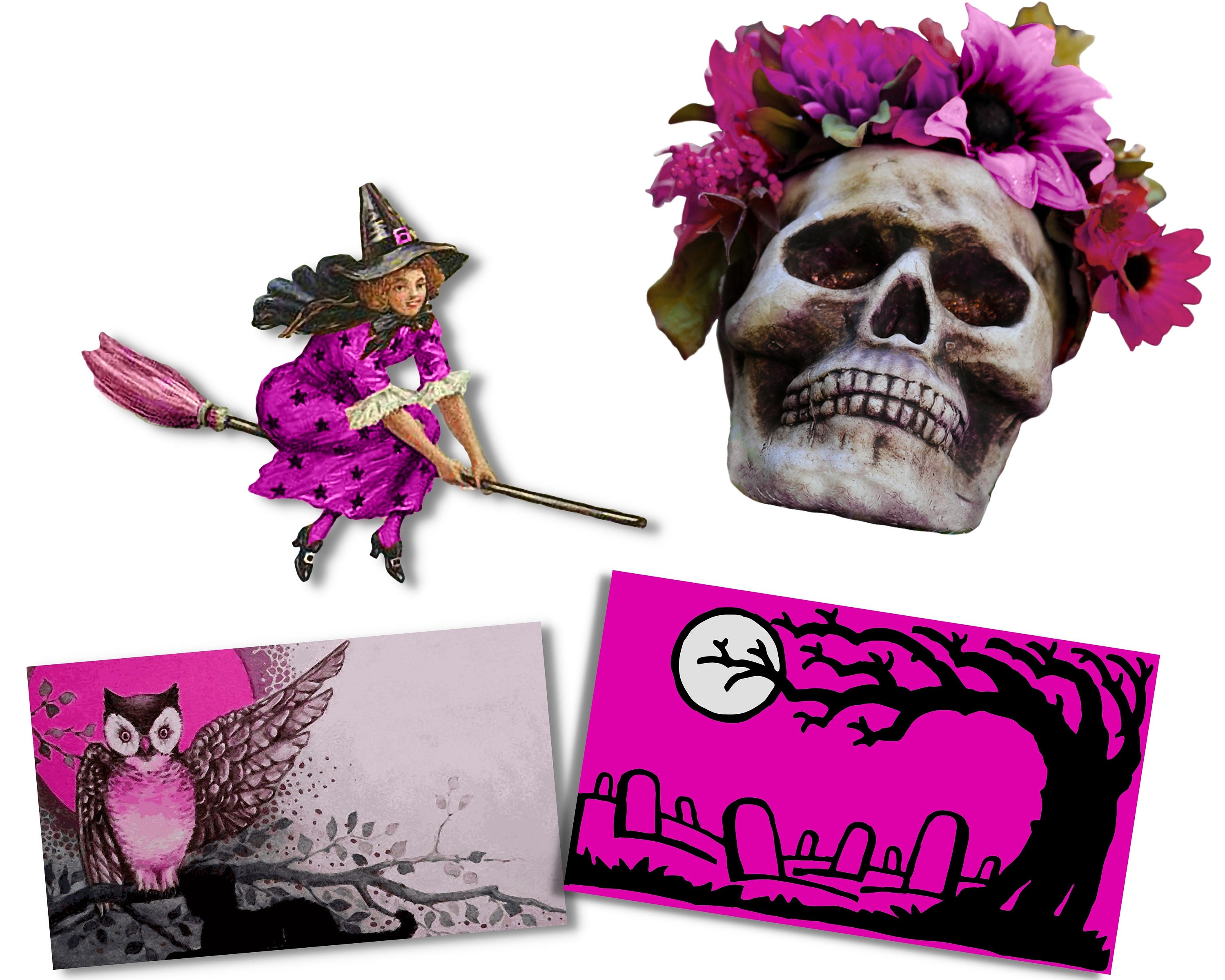 Pink Gothic Halloween Clipart PNG Bundle Fussy Cut Collage - Etsy