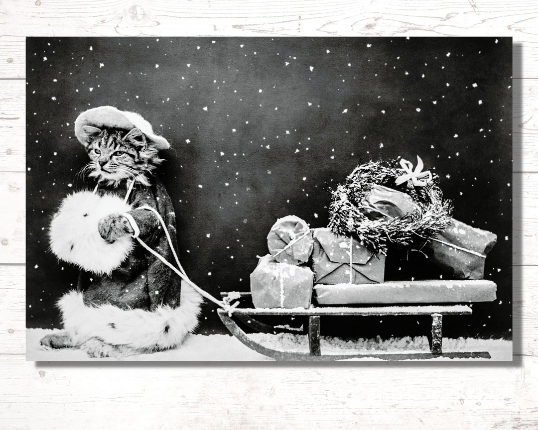 Vintage Christmas Victorian Cat, Digital Ephemera, Instant Download ...