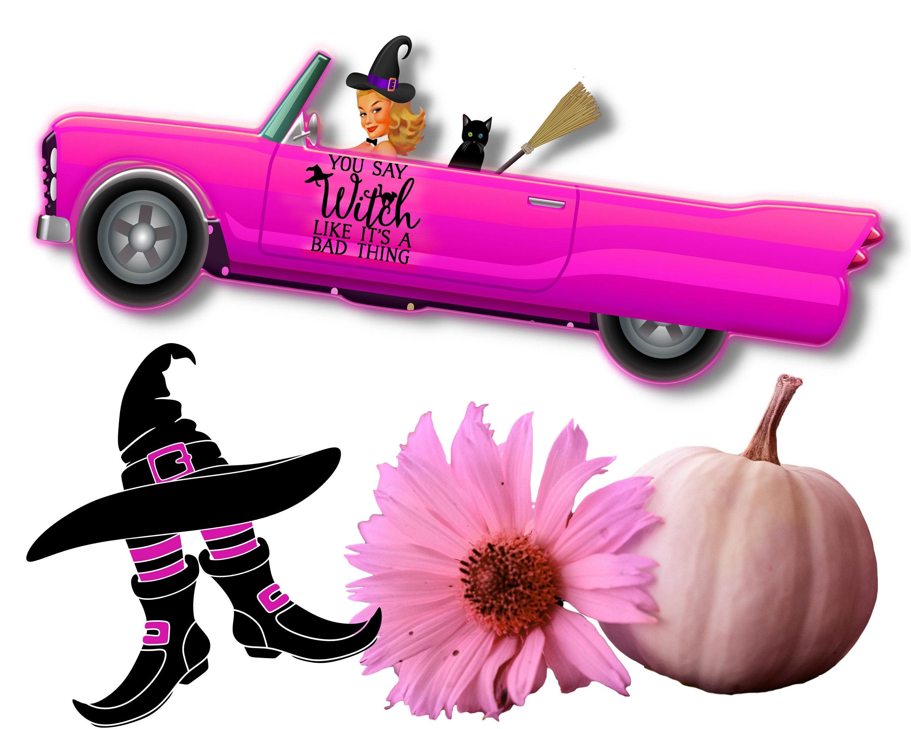 Pink Gothic Halloween Clipart PNG Bundle Fussy Cut Collage - Etsy