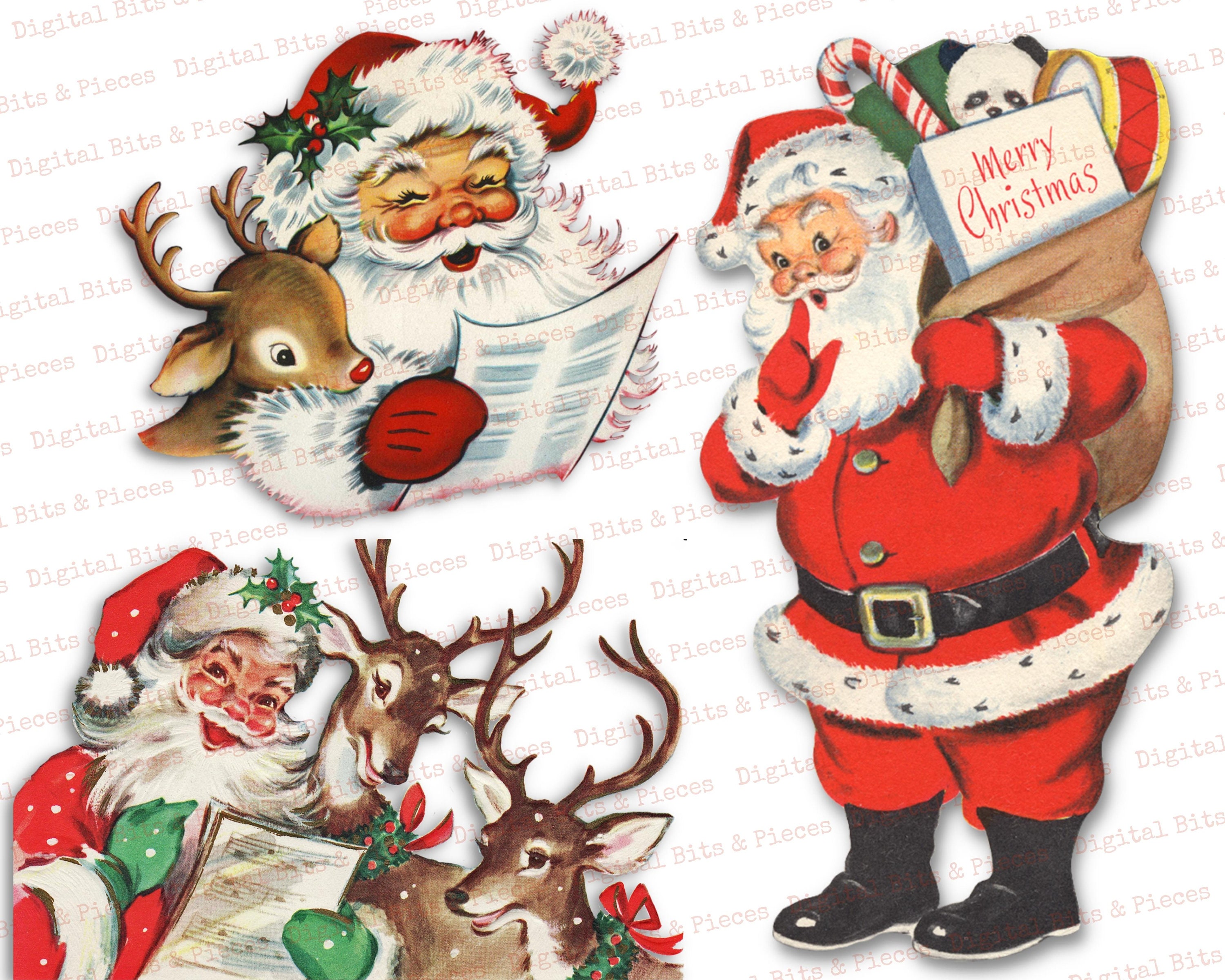Vintage Santa Clip Art and Collage Sheet, Kitschy Santa, Retro ...