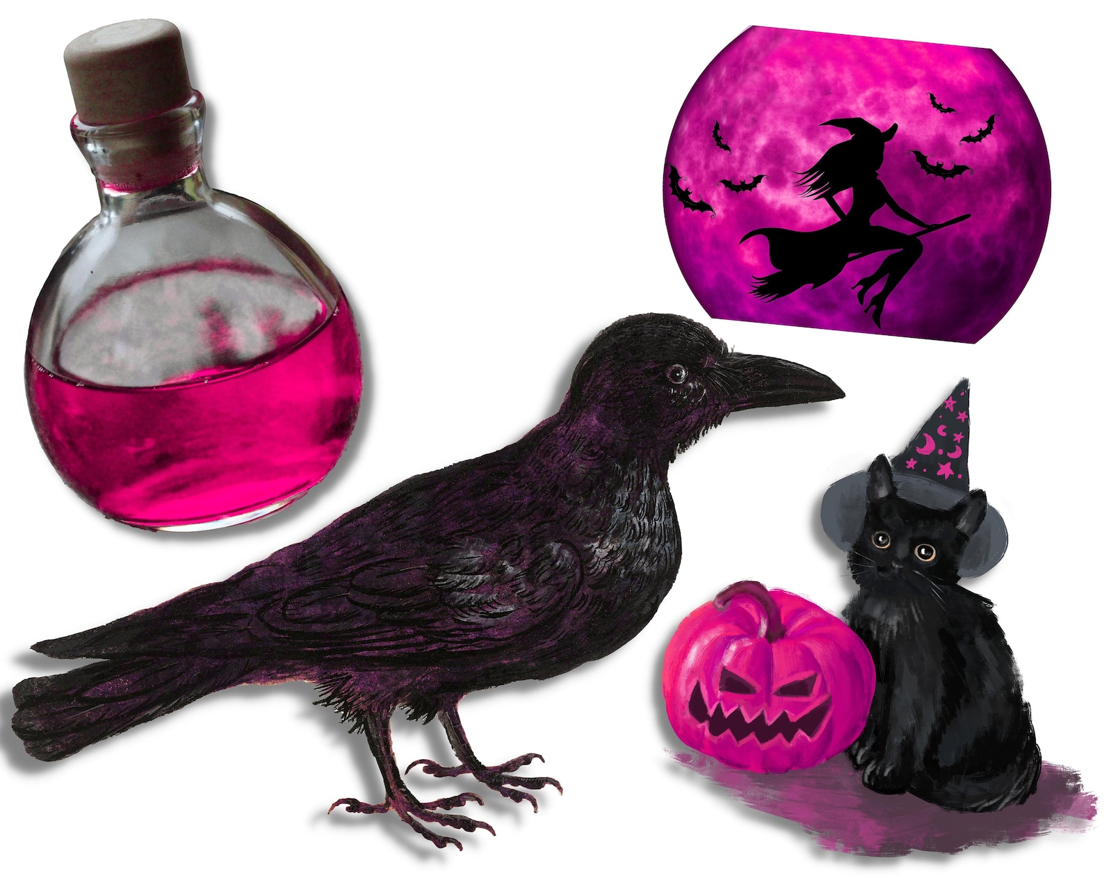 Pink Gothic Halloween Clipart, PNG Bundle, Fussy Cut Collage Elements ...