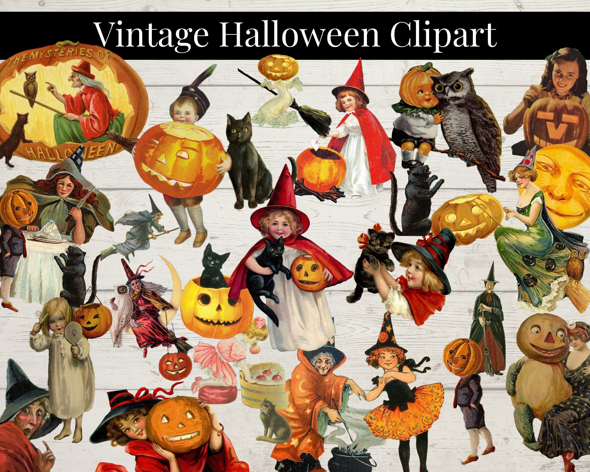 Vintage Halloween Clip Art Bundle PNG Digital Ephemera Junk - Etsy