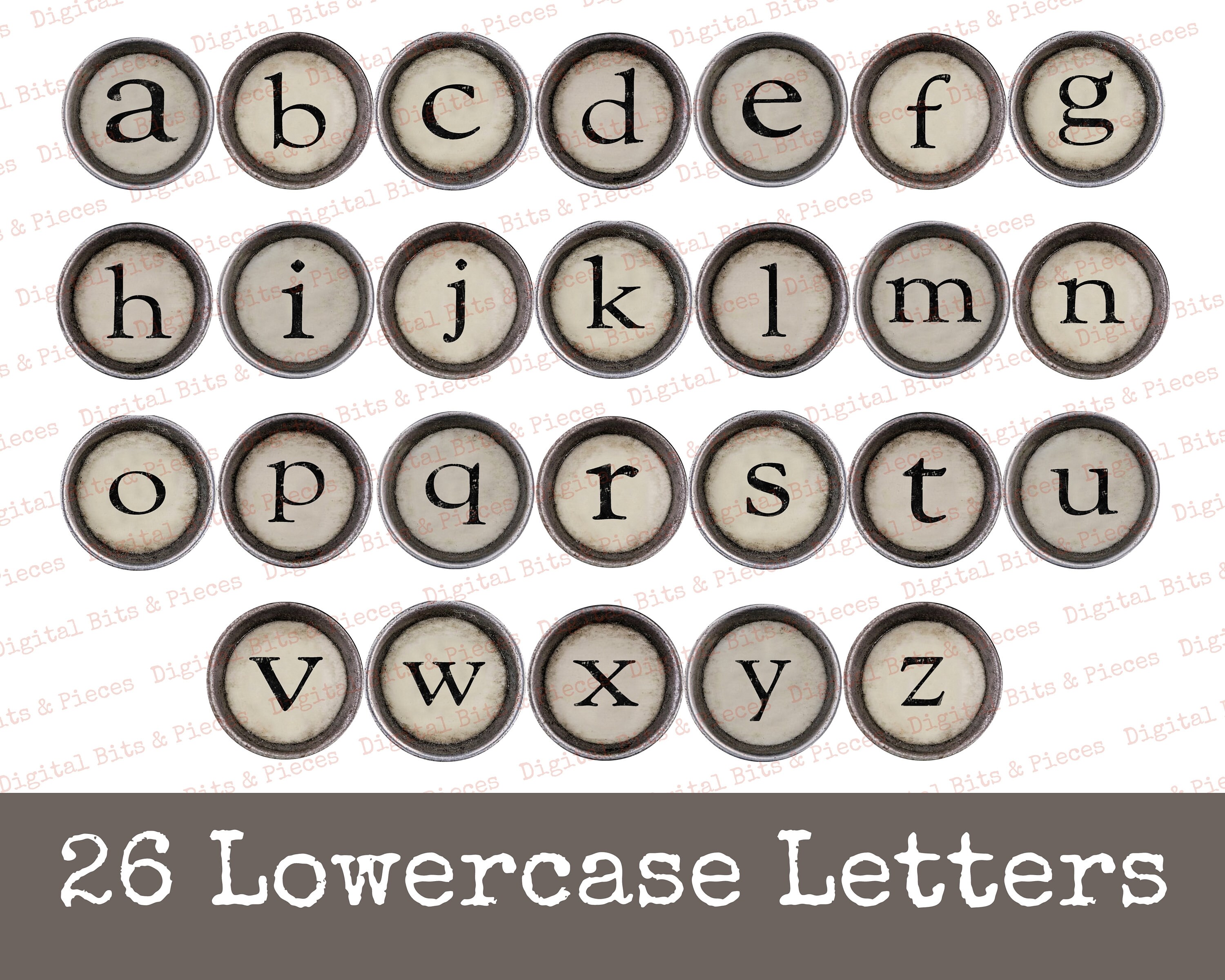 Vintage Typewriter Keys Clipart Bundle, Antique Alphabet, Scrapbook ...