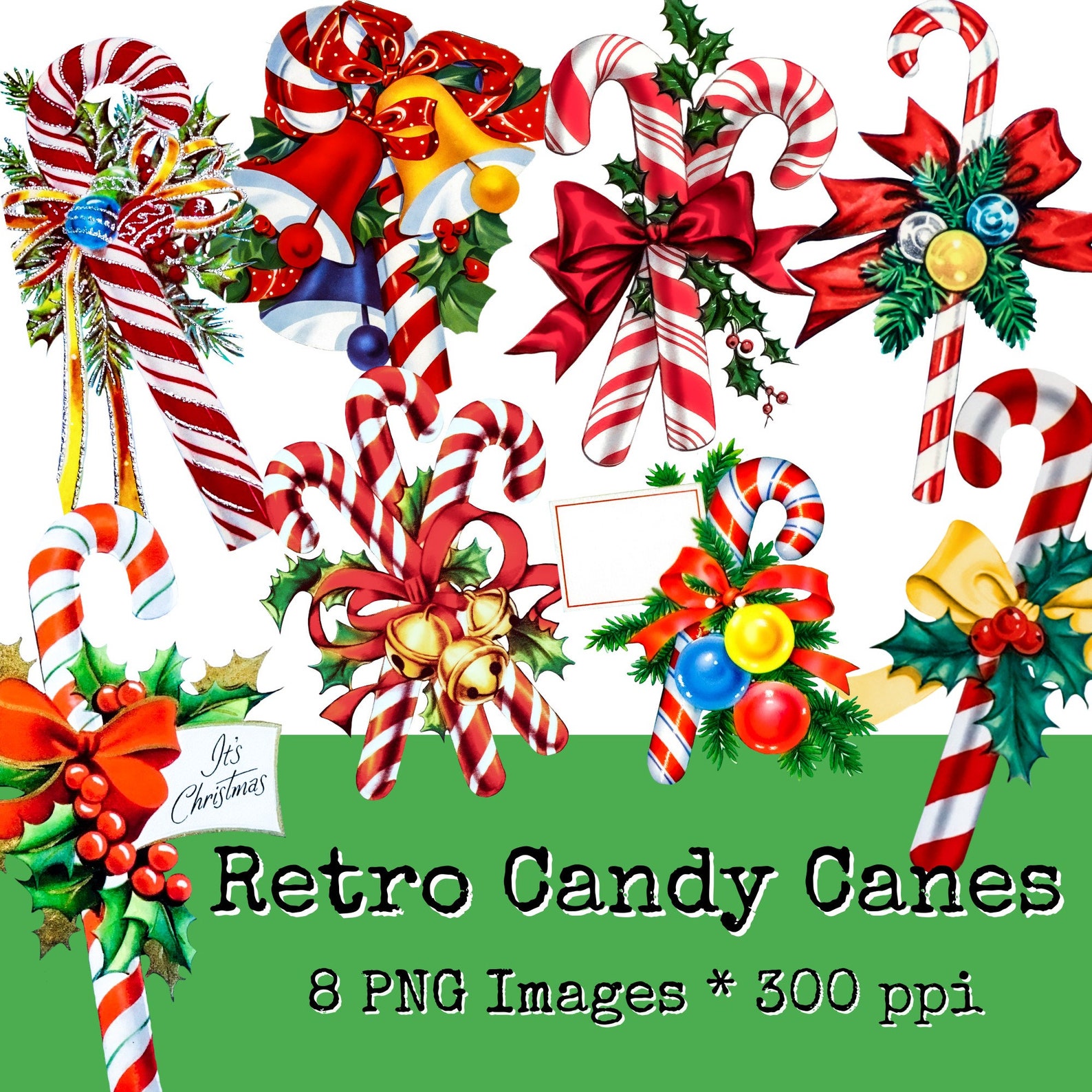 Vintage Candy Canes Clip Art, Retro Christmas PNG, Junk Journal ...