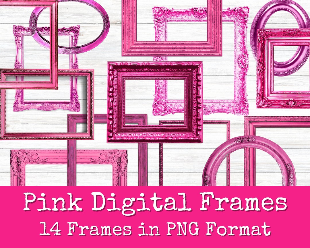 Hot Pink Picture Frame PNG, Junk Journal Supplies, Photo Overlay ...
