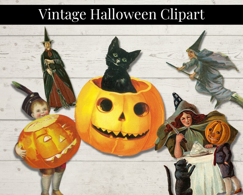 Vintage Halloween Clip Art Bundle, PNG, Digital Ephemera, Junk ...