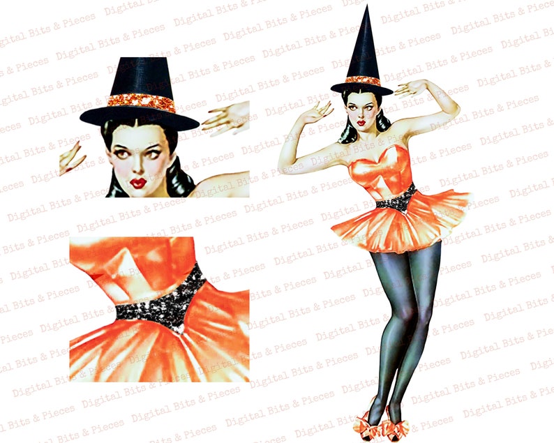 Retro Halloween Pinup Clipart Vintage Witch PNG Vargas - Etsy