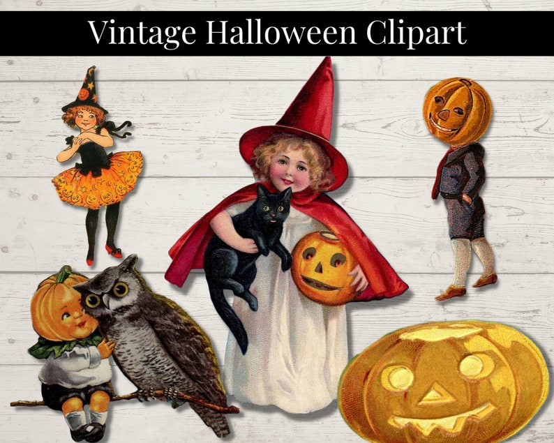 Vintage Halloween Clip Art Bundle, PNG, Digital Ephemera, Junk ...