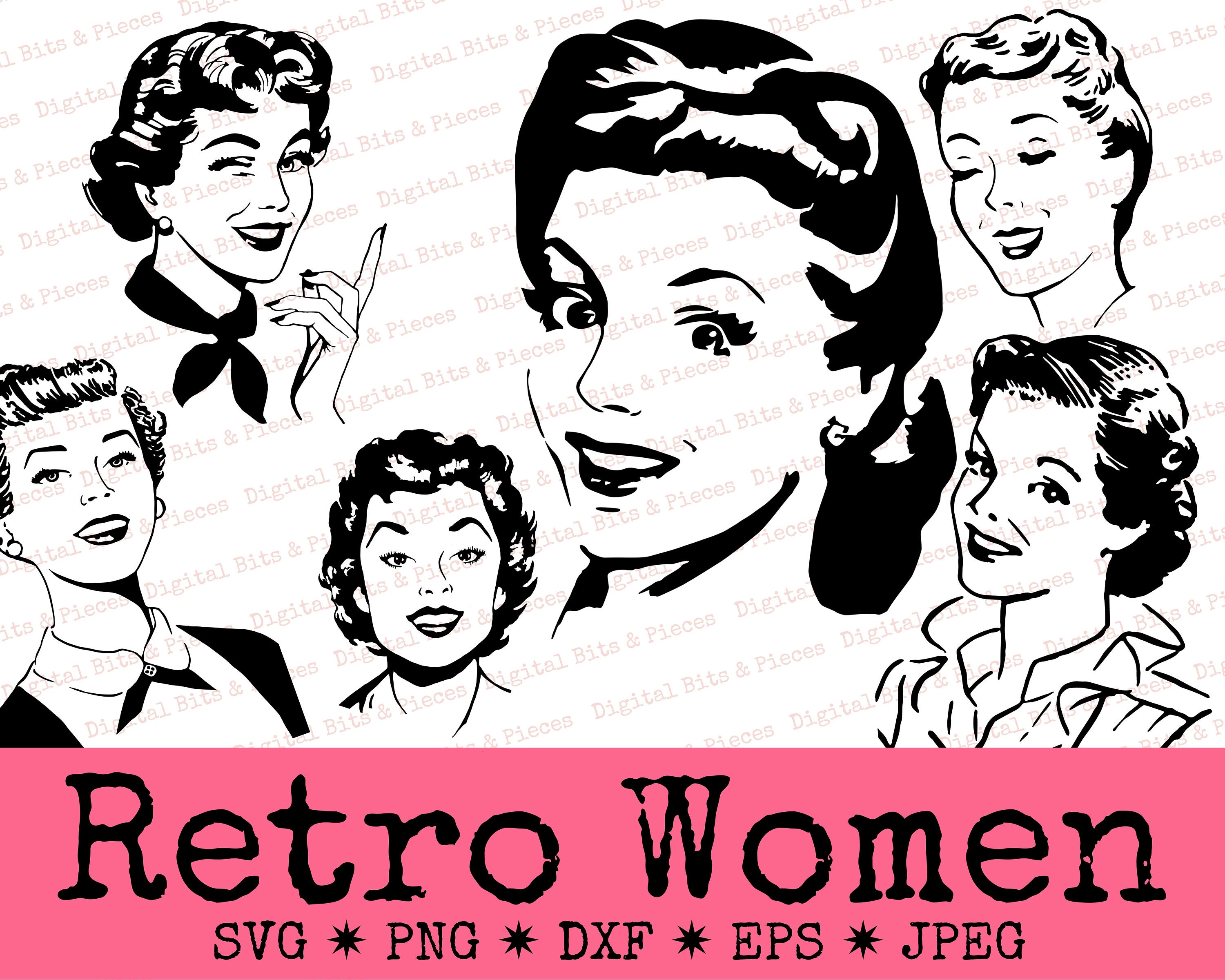 Retro Housewife SVG Bundle Cutting Machine File Vintage Women 1950s Atomic Sublimation Files ...