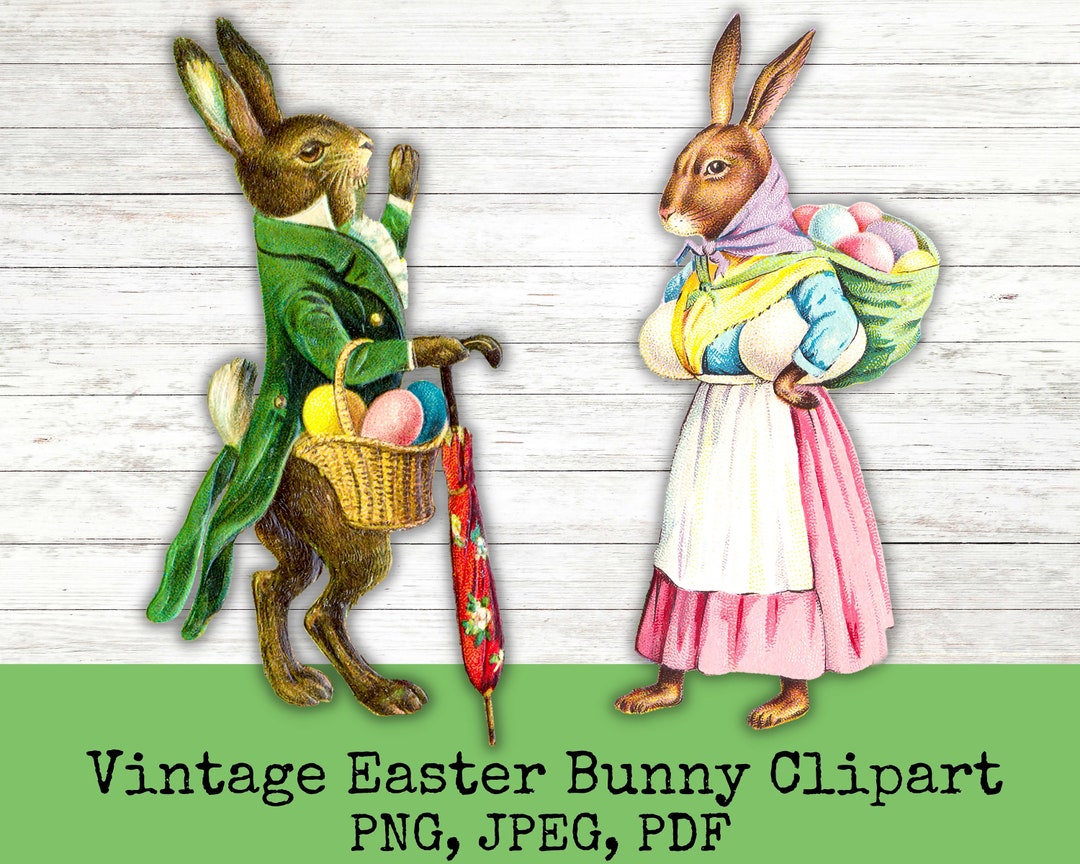 Vintage Easter Bunnies Clipart | Easter Rabbit PNG | Digital Ephemera ...