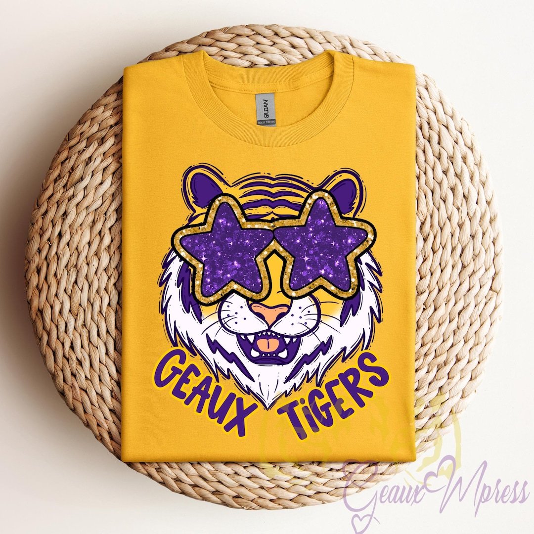 Faux Glitter Geaux Tigers, Tiger With Star Glasses, Louisiana Football, Baton Rouge Louisiana ...