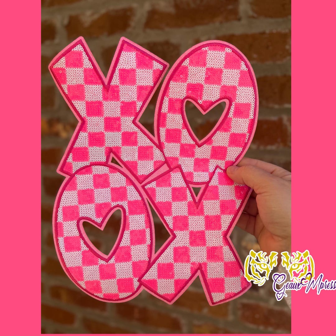 9 X 11 Ready to Press Hot Pink Sequin XOXO Valentines Day Patch, Trendy Valentines Day Patch ...