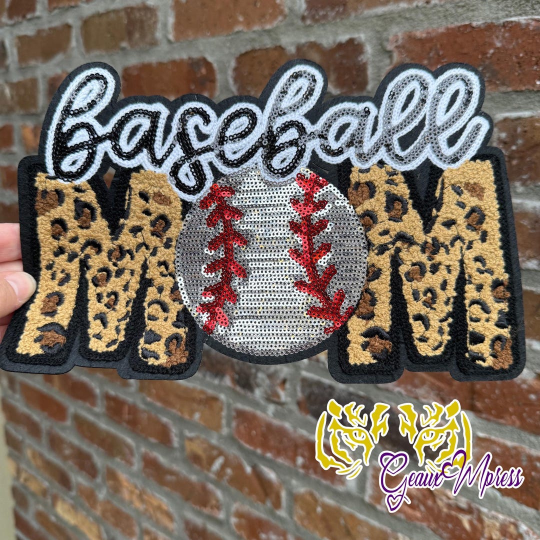 Baseball Mom 10 Inch Ready to Press Chenille and Sequin Patch, Baseball ...