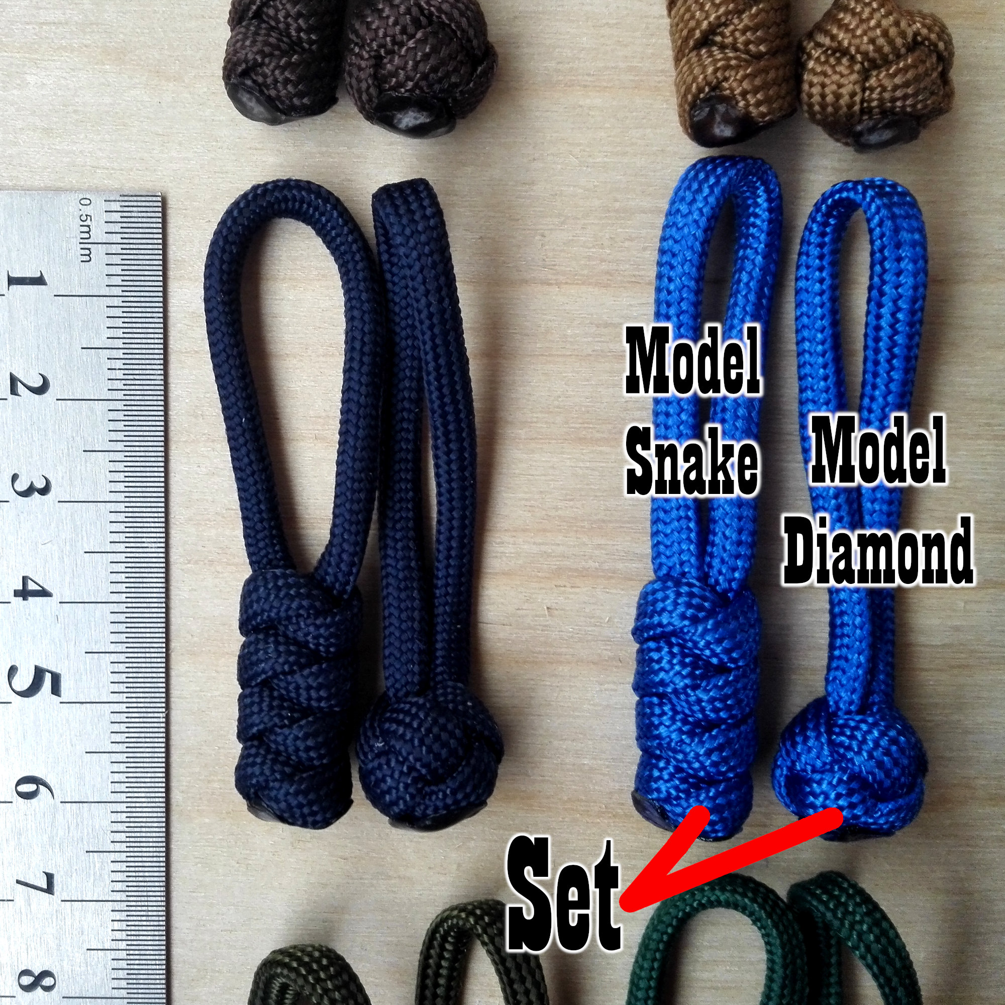 Set of 5 in 31 Colours, Custom Zipper Pull, Paracord Dimond Zipper Pull ...