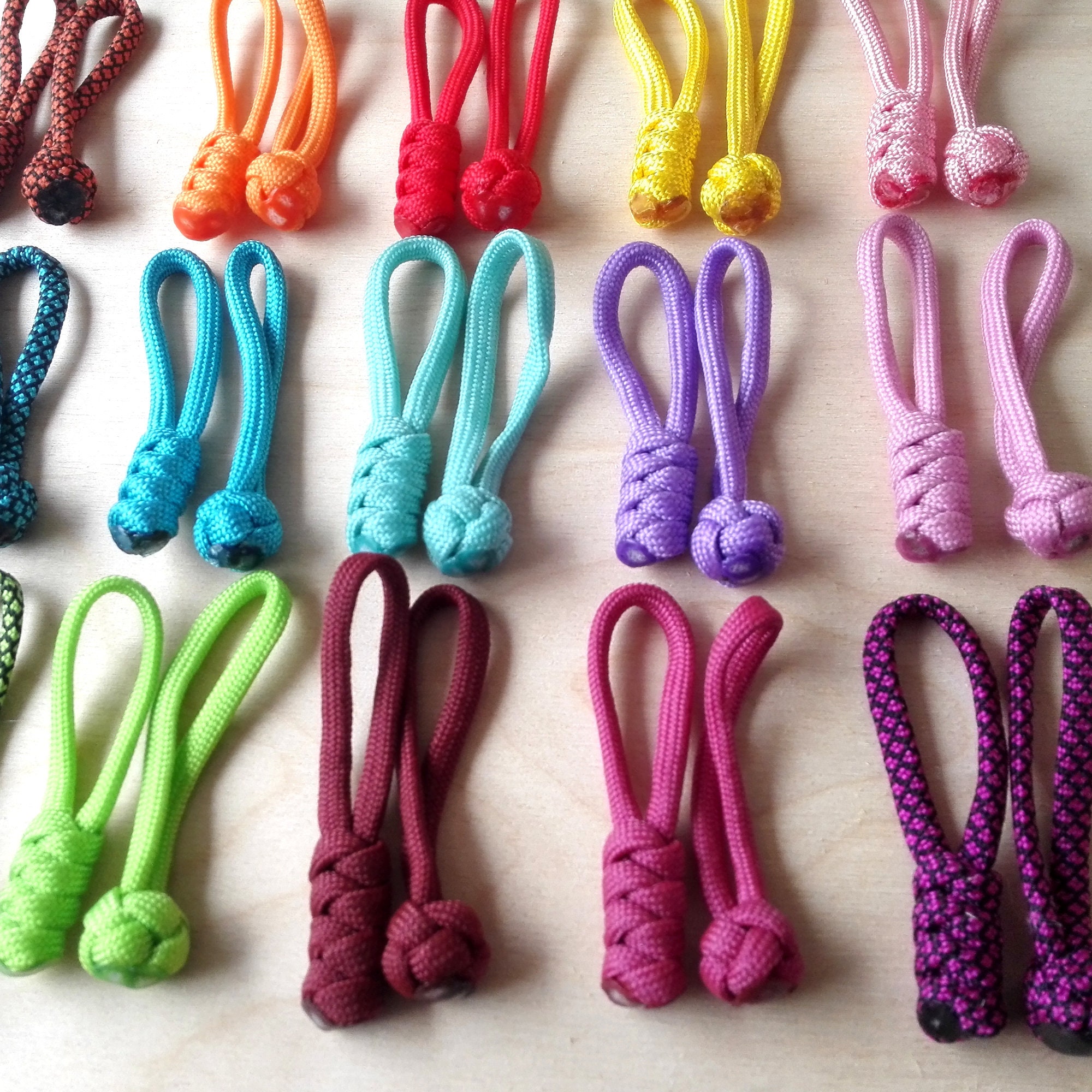 Set of 5 in 31 Colours, Custom Zipper Pull, Paracord Dimond Zipper Pull ...
