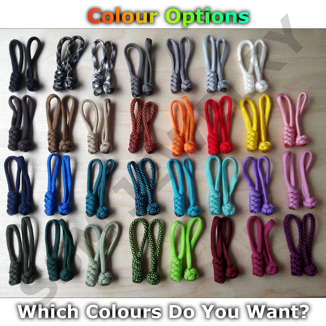 Set of 5 in 31 Colours, Custom Zipper Pull, Paracord Dimond Zipper Pull ...