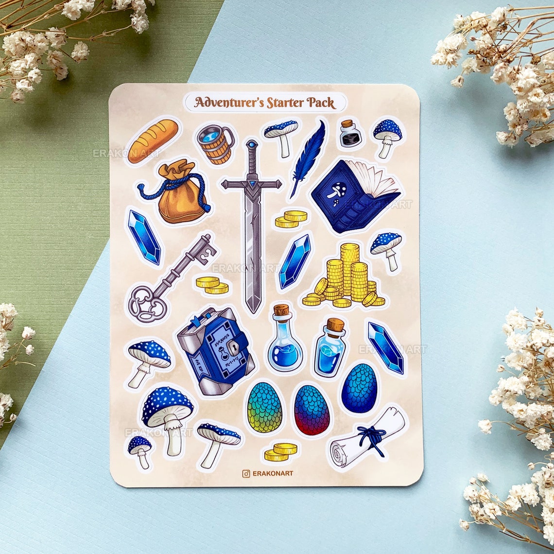Adventurer's Starter Pack Vinyl Sticker Sheet (blue) | Fantasy ...