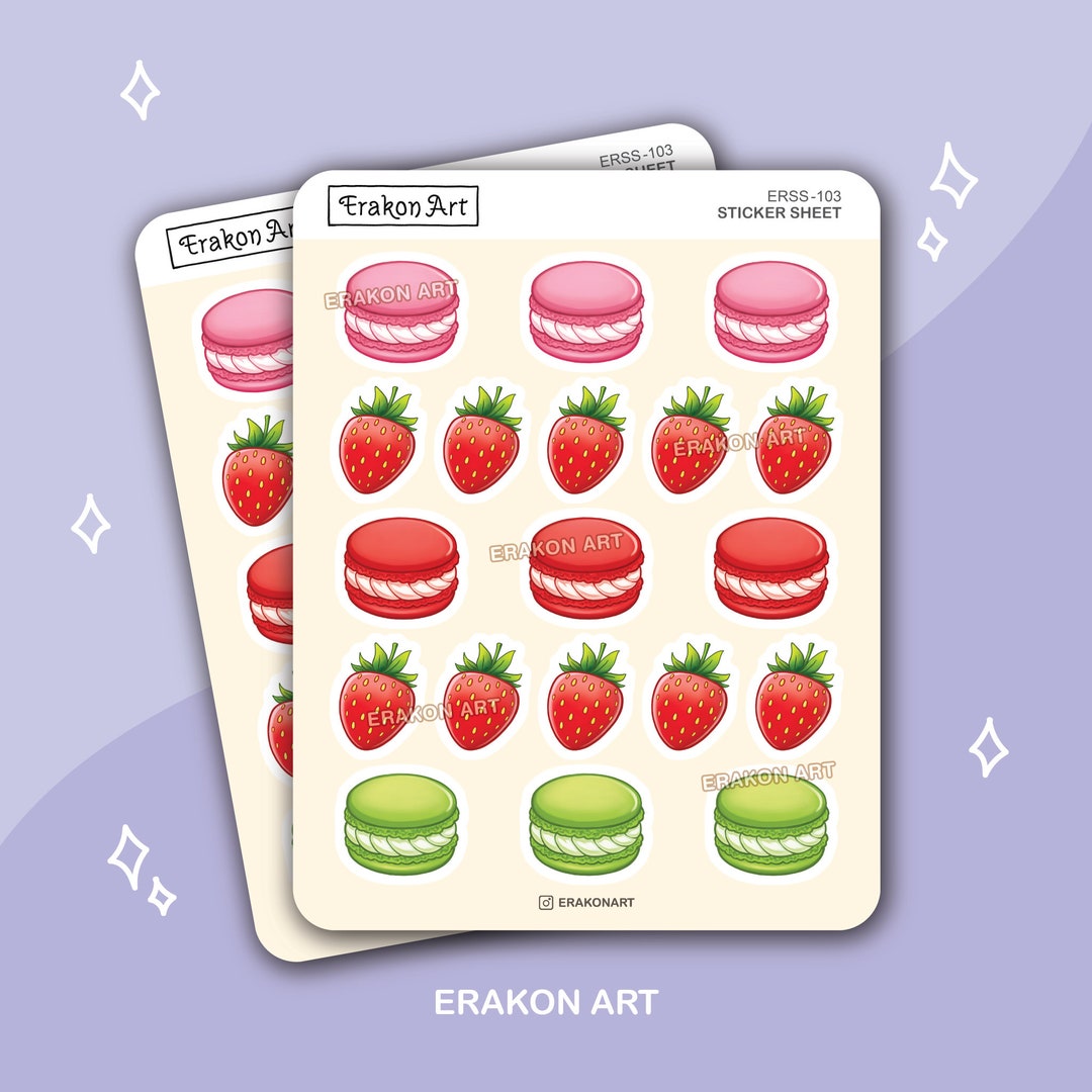 Strawberry & Macarons Vinyl Sticker Sheet Planner Stickers Food Sticker ...