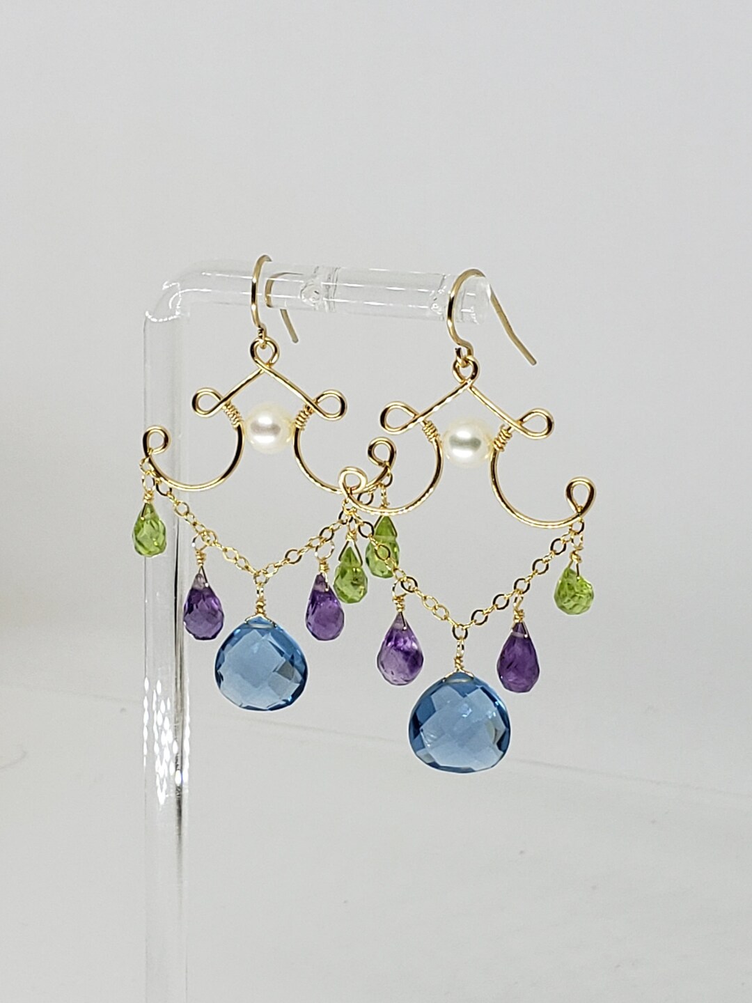 Topaz Peridot Amethyst Gemstone Chandelier Earrings, Gold Filled, Rose ...