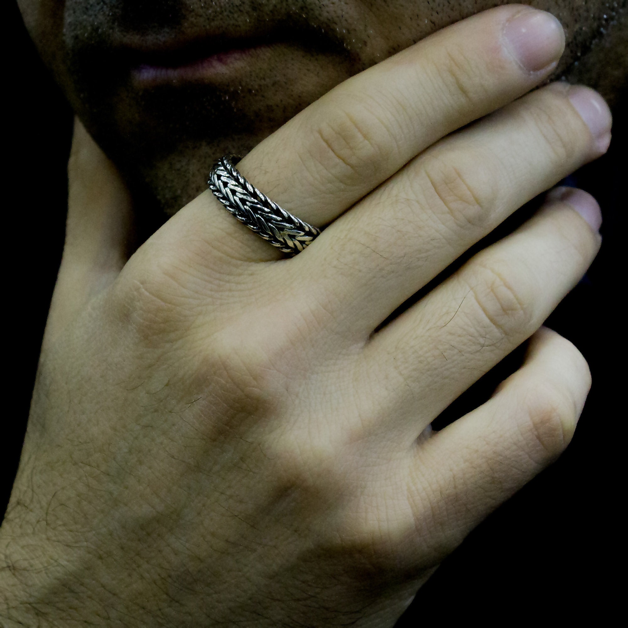 Foxtail Pattern Sterling Silver Band Ring, Sterling Silver Foxtail ...