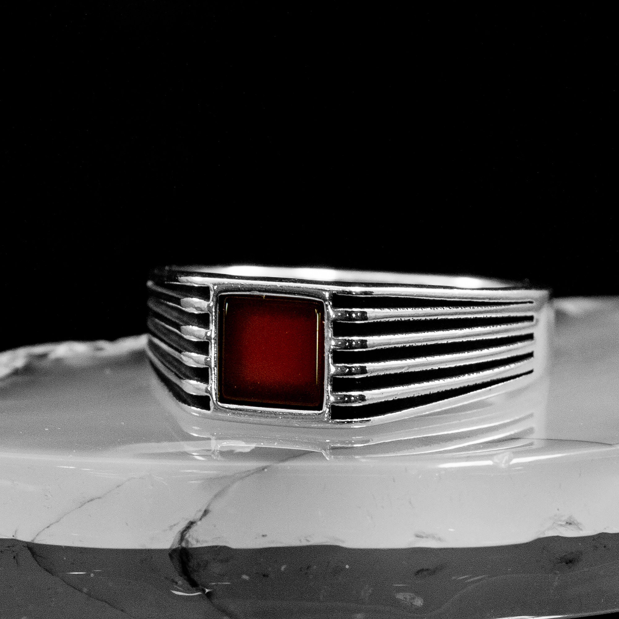 Agate Men Ring, Sterling Silver Ring, Rings for Men, Square Signet Ring ...