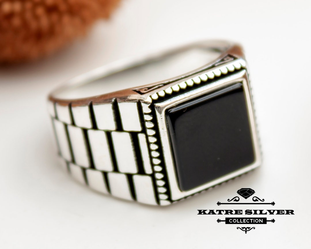 Handcrafted Sterling Silver Statement Ring - Black Stone Massive Design ...