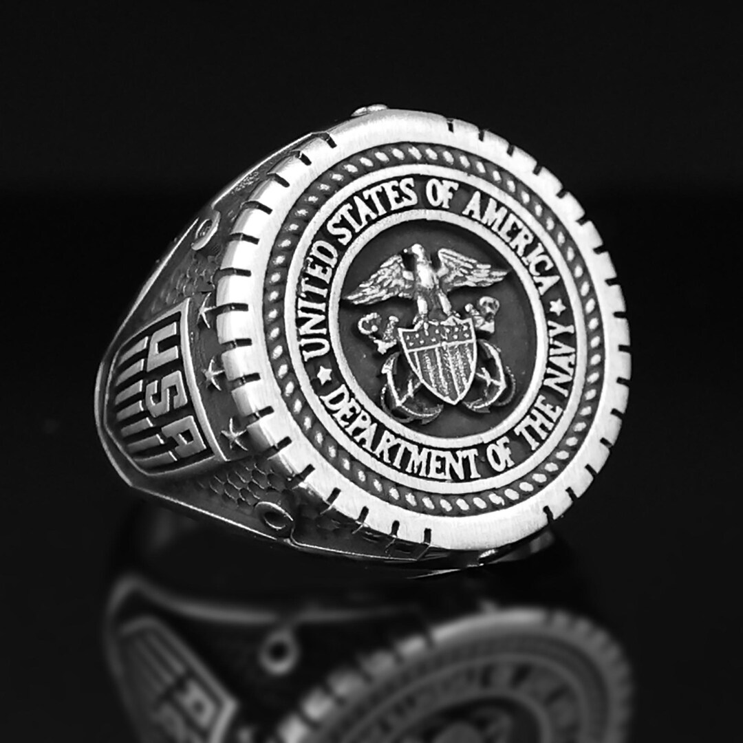 Solid 925K Sterling Silver, USA Department of the Navy Ring, USA Eagle ...