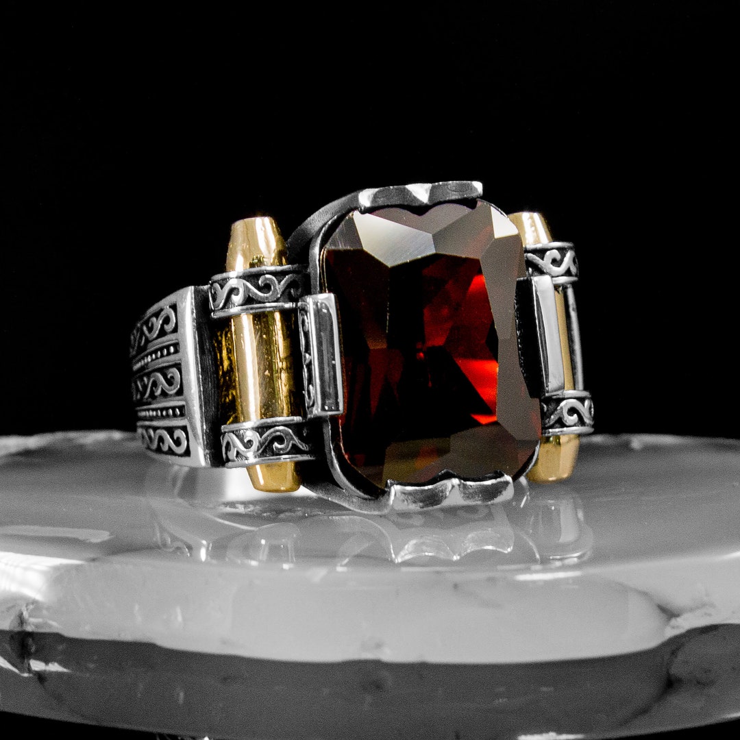 Sterling Silver Ruby Ring, Ruby Red Gemstone Ottoman Men’s Ring, Unique ...