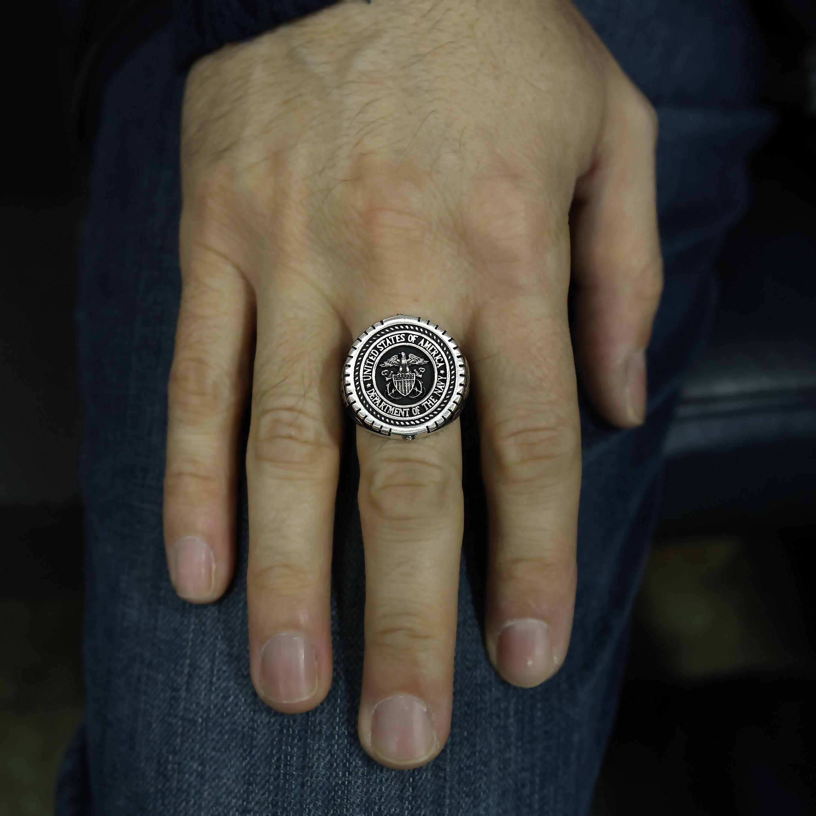 Sterling Silver US Navy Ring: Military Signet, Eagle Shield - Etsy