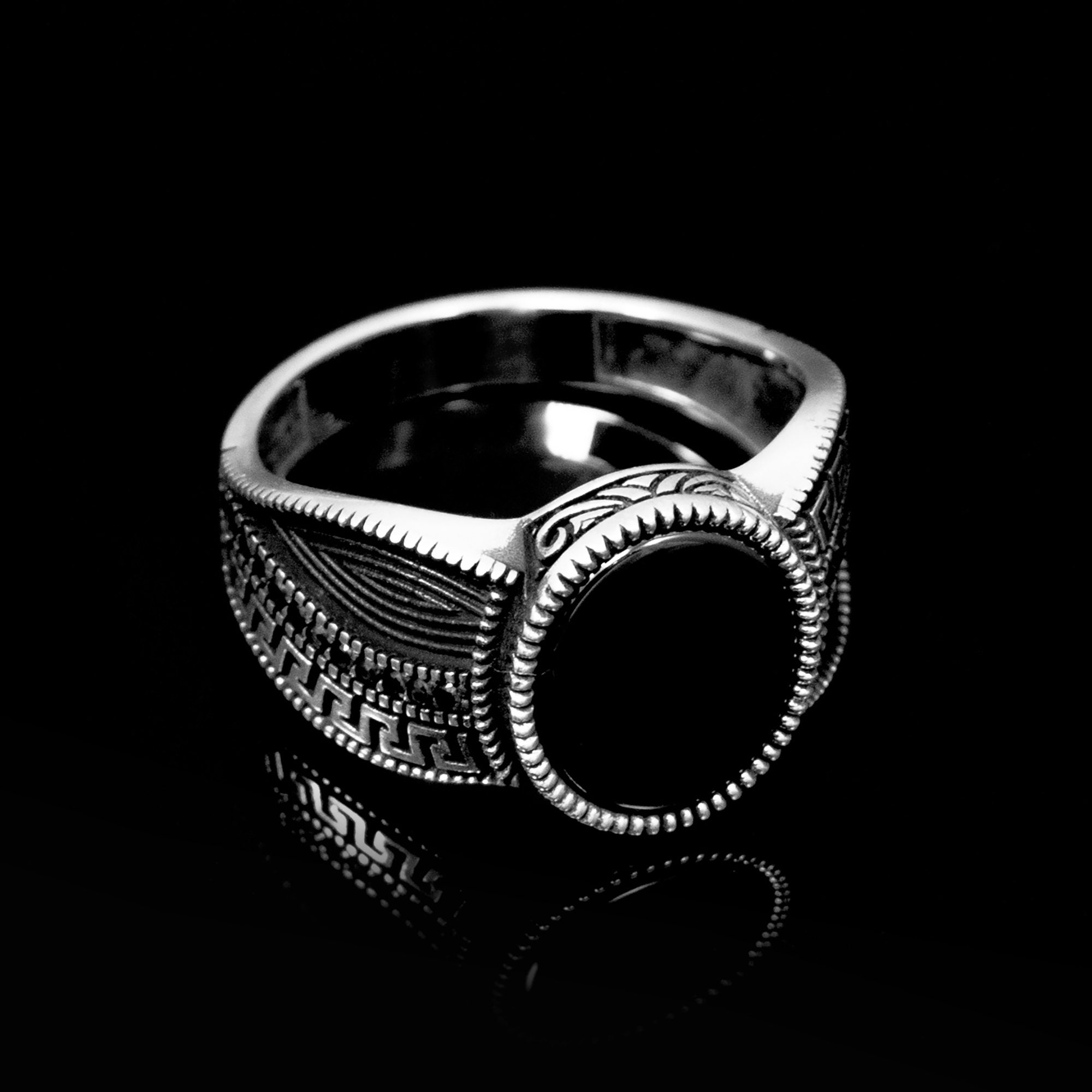 925 Sterling Silver Greek Key Pattern Rings for Men, Greek Key Ring, Silver Onyx Ring, Vintage ...