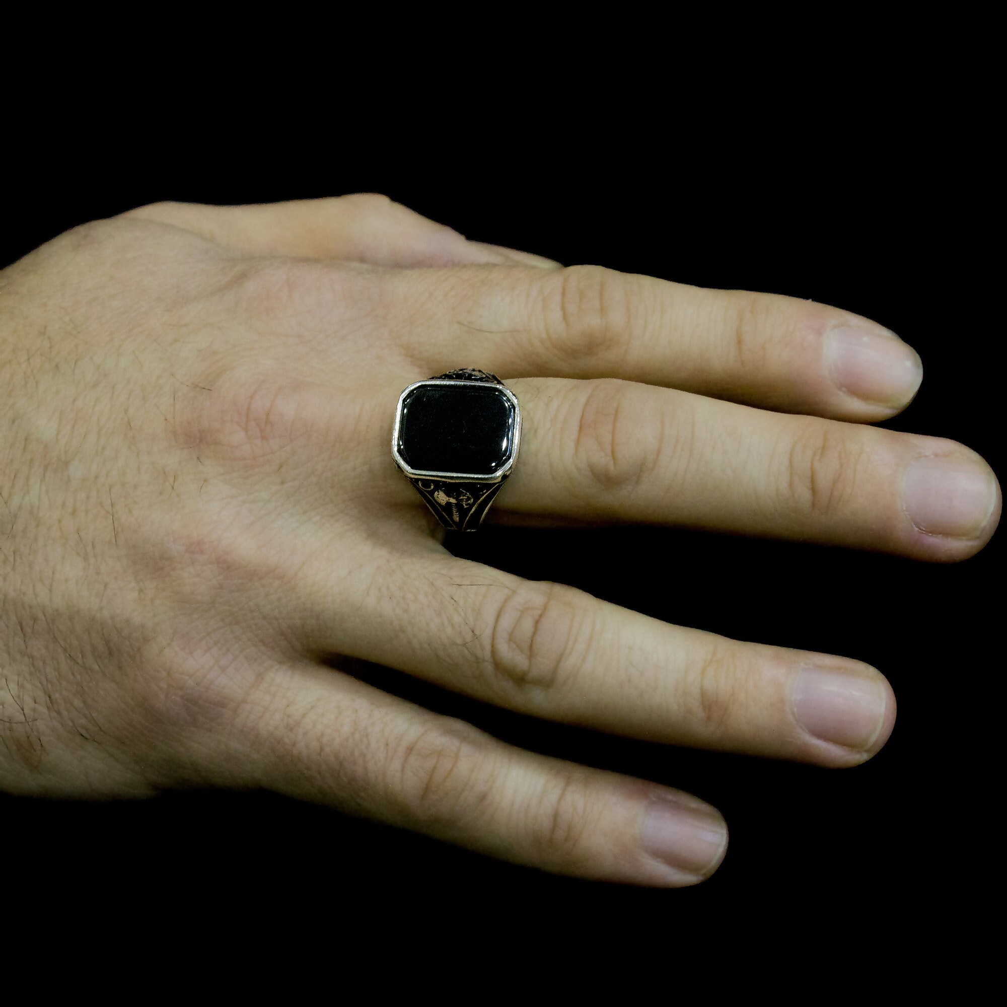 925 Sterling Silver Battle Axe Pattern Rings for Men, Viking Axe Ring, Silver Onyx Ring, Vintage ...